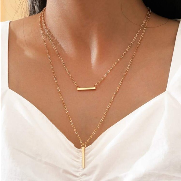 Jewelry | Layered Double Bar Gold Necklace | Poshmark